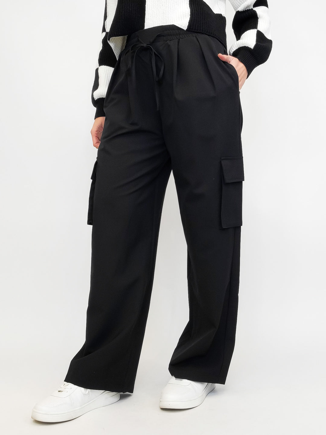 Elastic Waist Cargo Pant Black Briannes Boutique